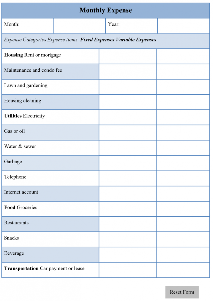 Monthly Expense Form Editable Forms | Budget Sheets FREE Printable